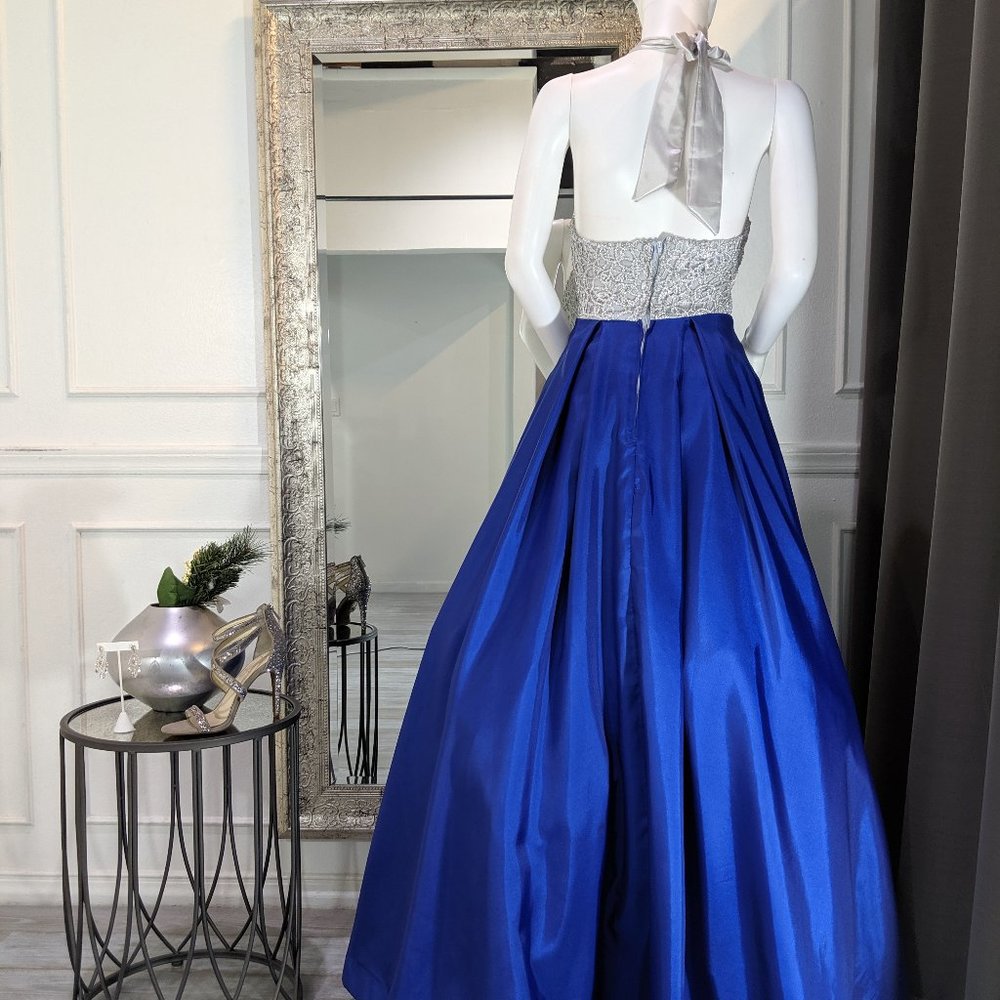 Silver And Royal Blue Formal Evening Prom Dress Gown - Gem